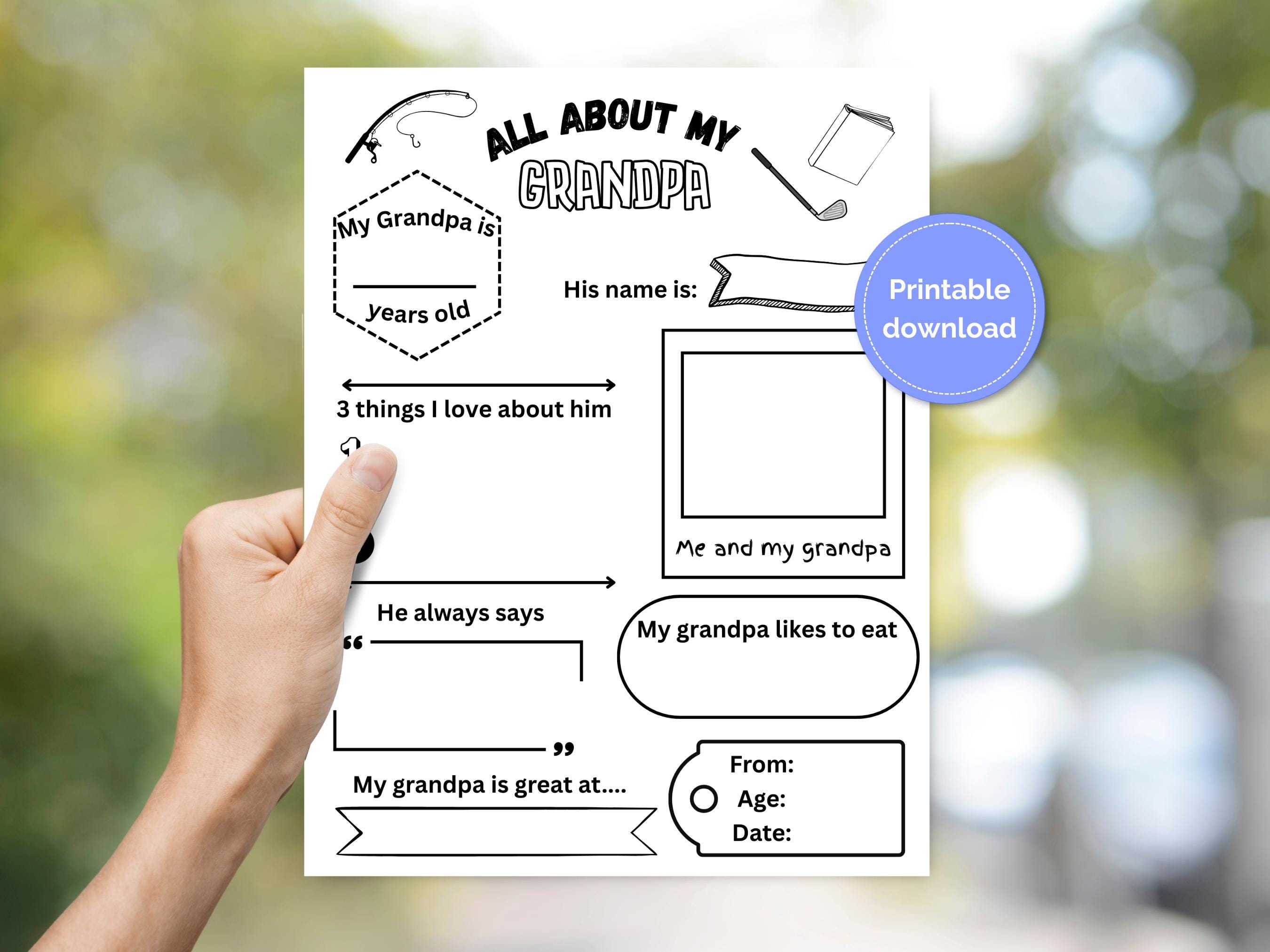 All About Grandpa Printable Fathers Day Questionnaire Gift, DIY Fathers ...