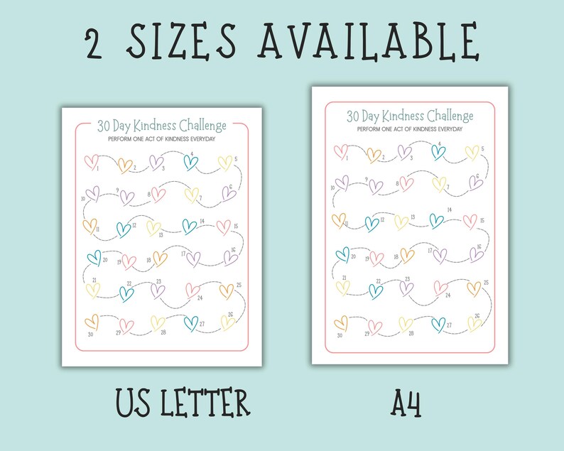 30 Day Kindness Challenge Printable, Random Acts of Kindness Poster ...