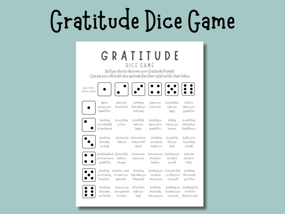 Gratitude Dice Game Printable, Thankful Activity for Families ...