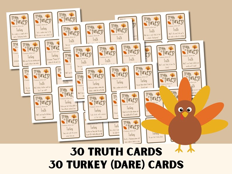 Friendsgiving Truth or Turkey Game: Funny Party Cards, Printable PDF - Etsy