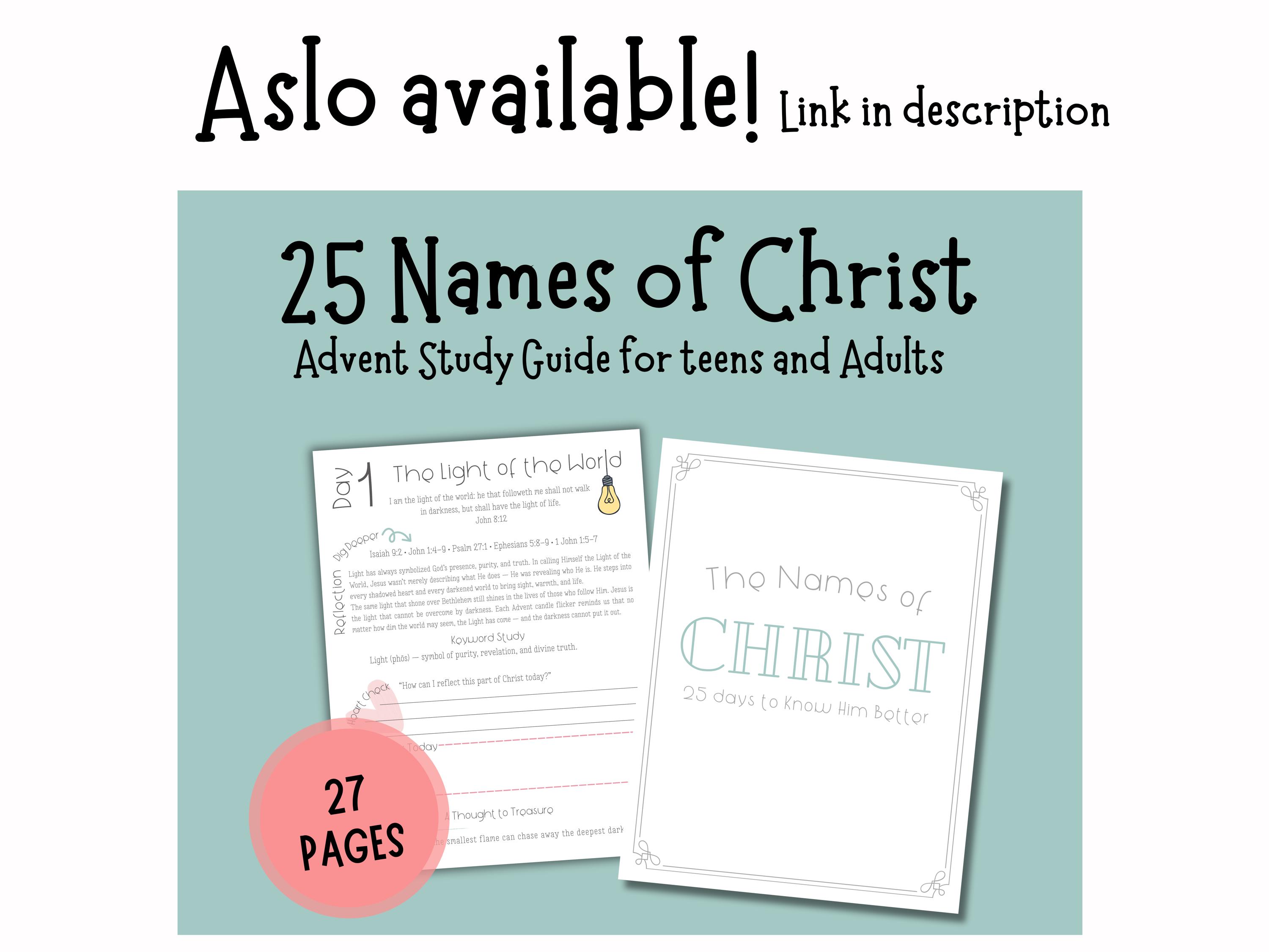 Bible Verse Advent Calendar Printable for Kids, 25 Names of Jesus Study ...
