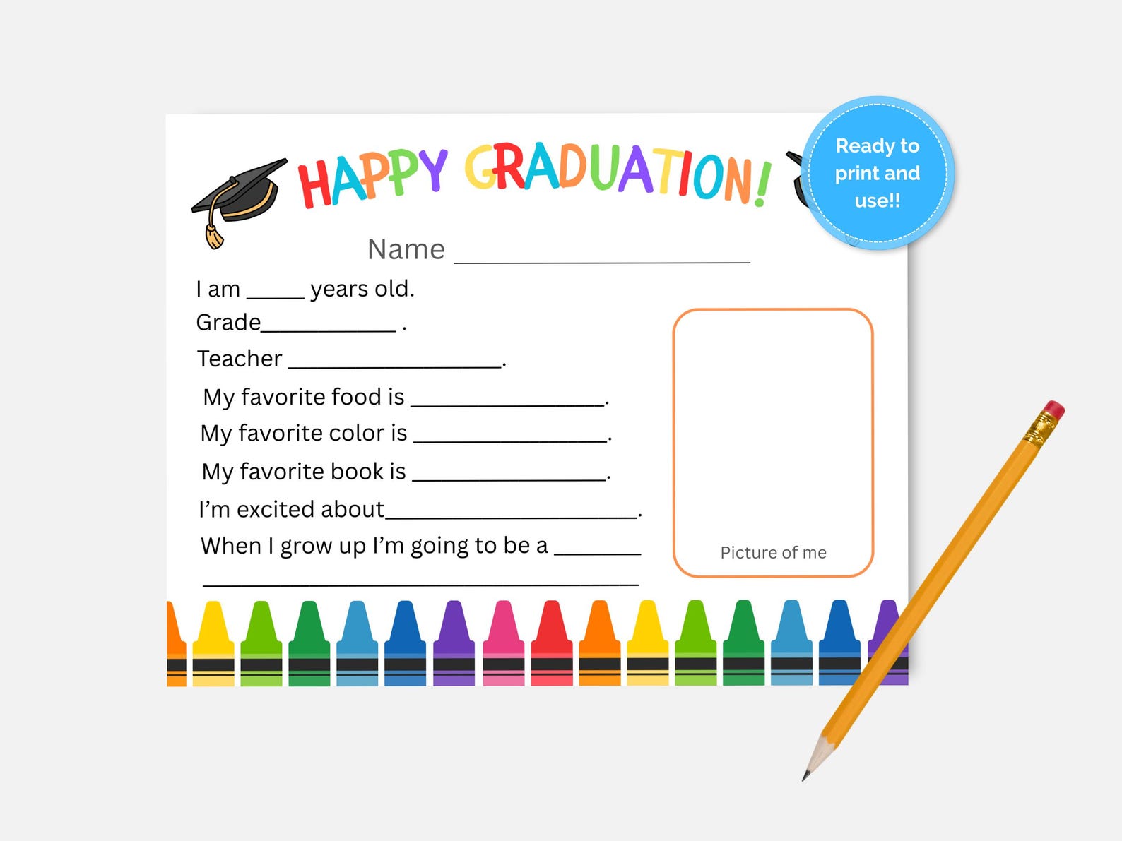 Kindergarten Graduation Printable and Keepsake, Last Day of School ...