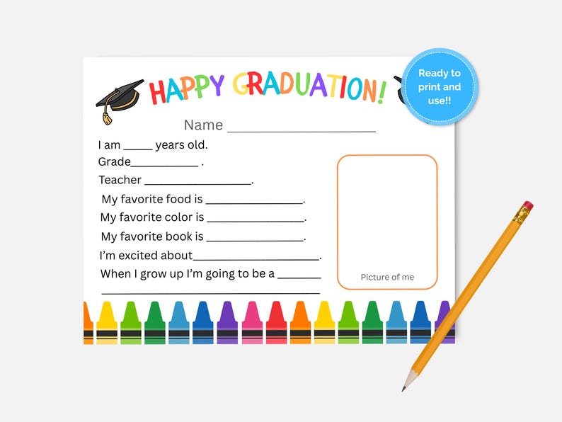 Kindergarten Graduation Printable and Keepsake, Last Day of School ...