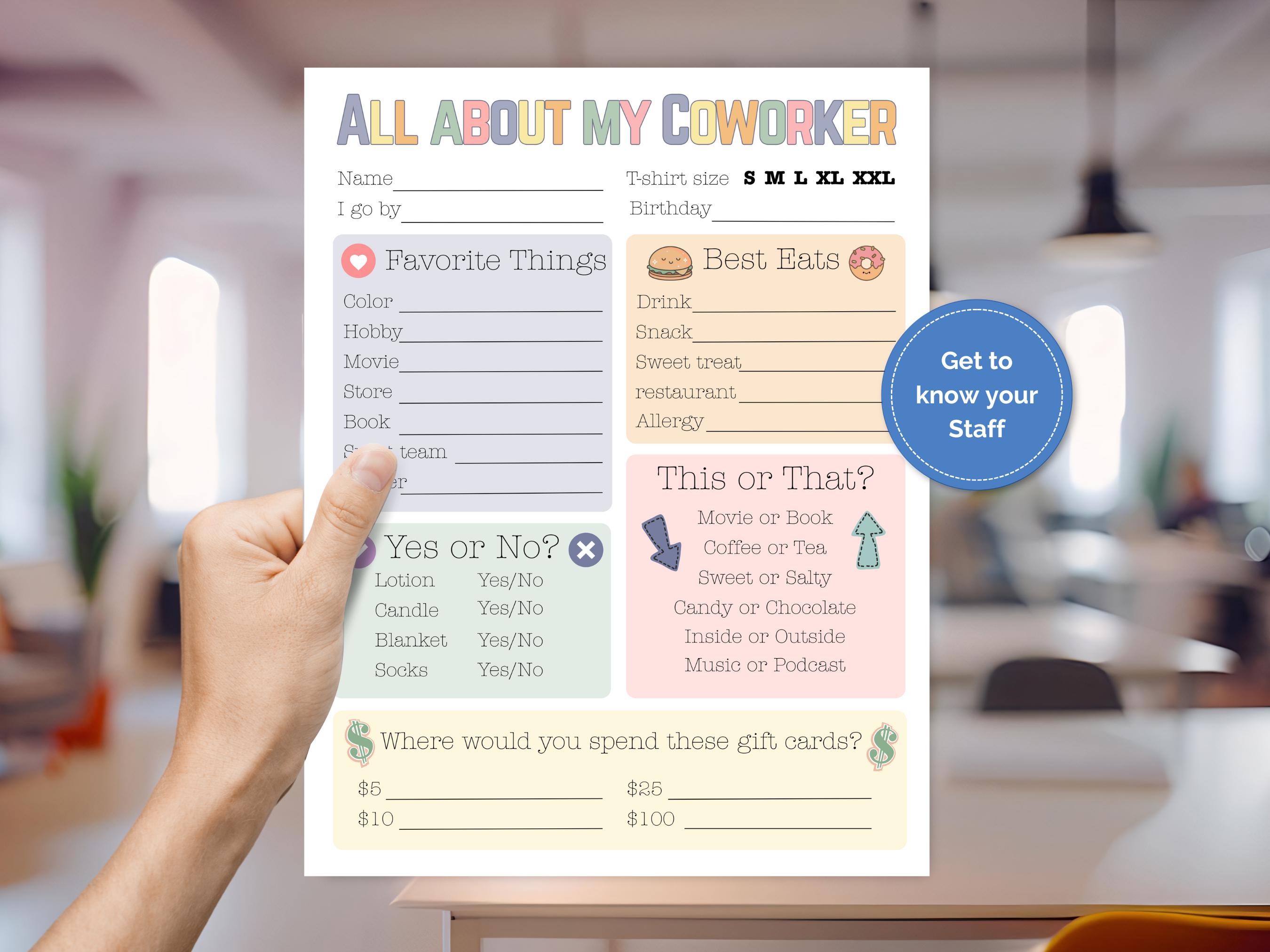 Team Building Printable – Get to Know Your Staff Questionnaire ...