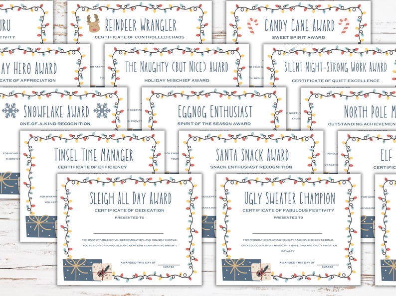 Employee Christmas Awards Printable, Funny Office Holiday Certificates ...