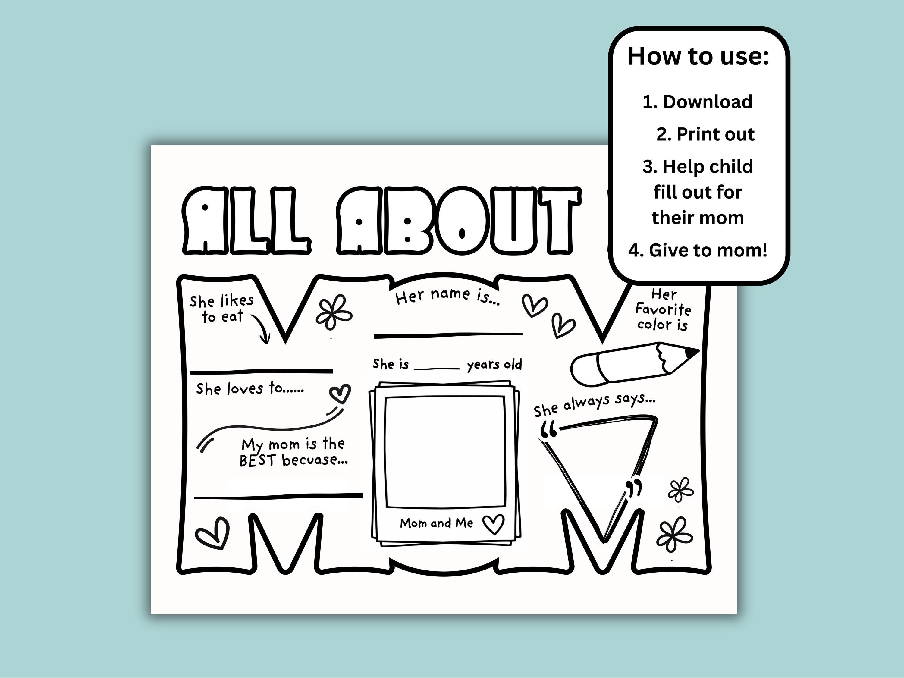 All About My Mom Printable Mothers Day Questionnaire Gift, DIY Mothers ...