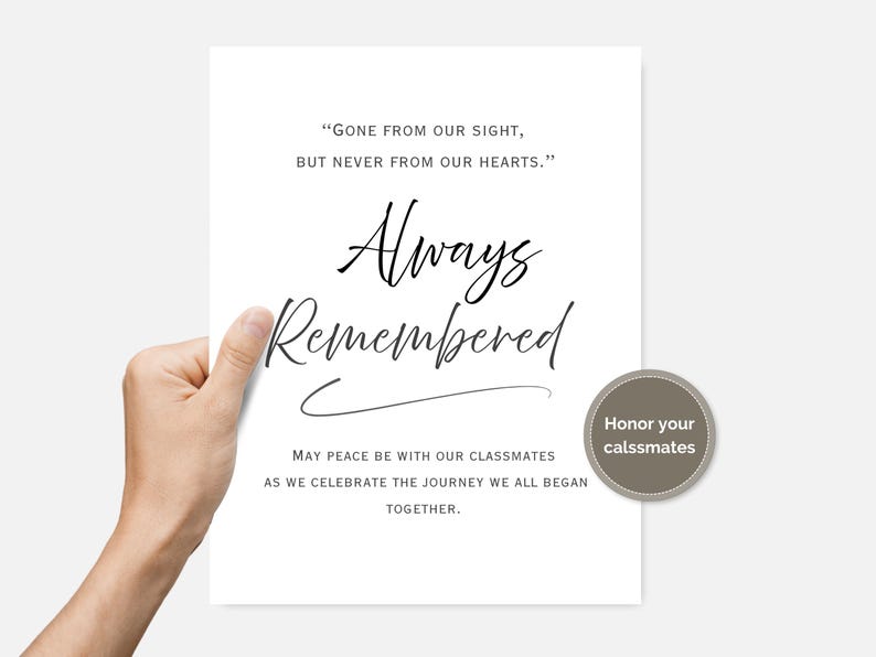 High School Class Reunion Memorial Sign, Always Remembered Classmates ...