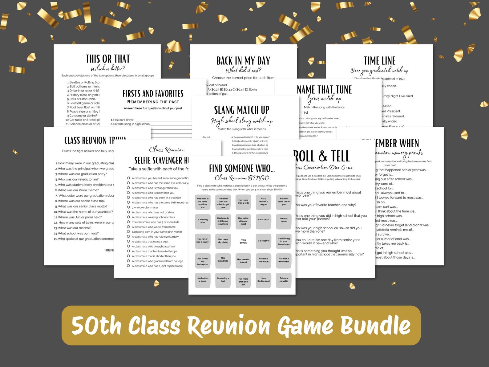 50th Class Reunion Game Bundle - Instant Download, 11 Games With Answer ...