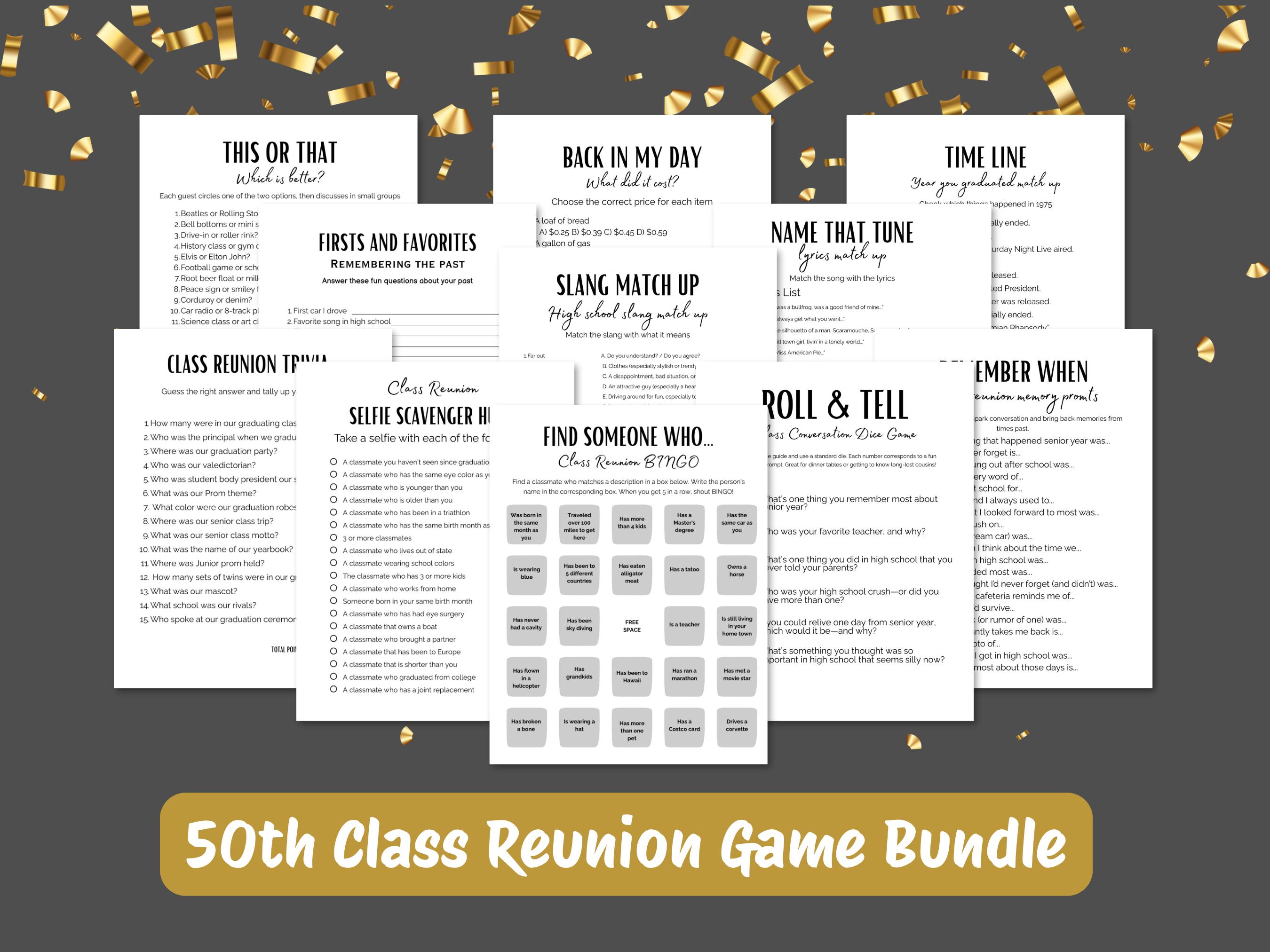 50th Class Reunion Game Bundle - Instant Download, 11 Games With Answer ...