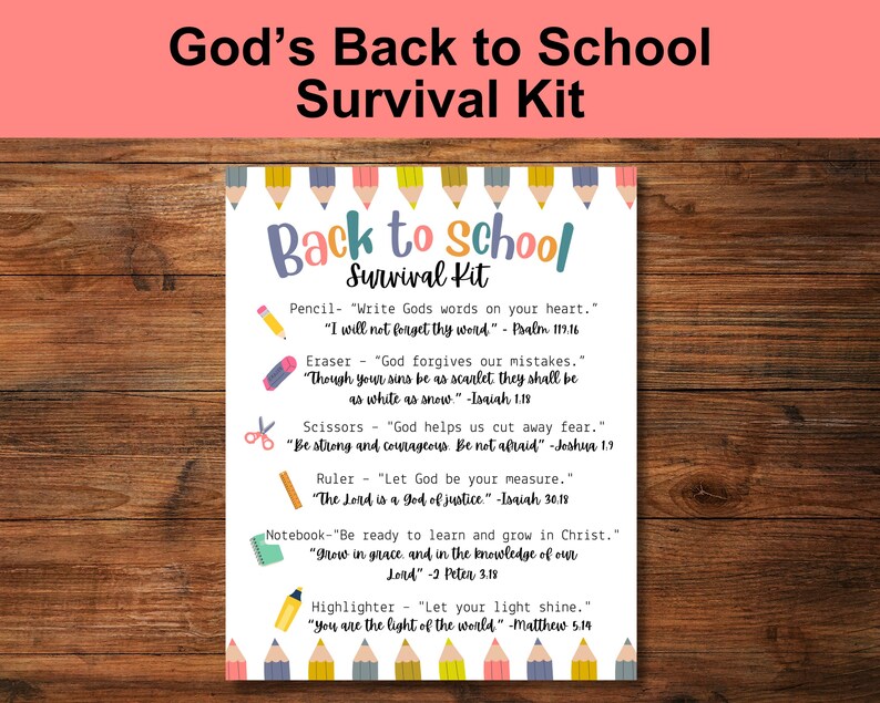 Back to School Survival Kit Tags- God's Survival Kit; Student Survival ...