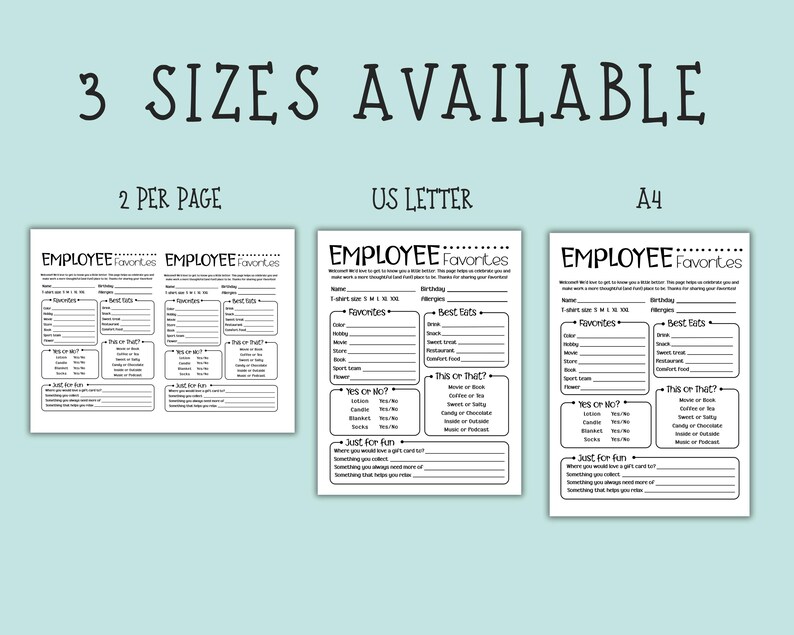 Employee Favorite Things Survey, Get to Know Your Staff Questionnaire ...