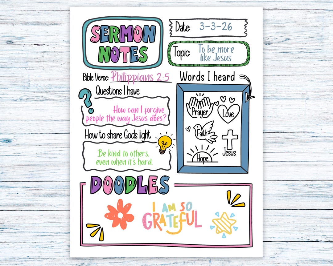 Sermon Notes Worksheet Printable for Kids - Bible Study Note Taking ...