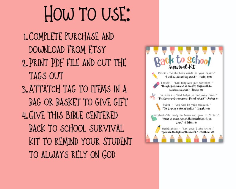 Back to School Survival Kit Tags- God's Survival Kit; Student Survival ...
