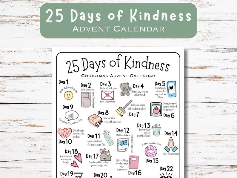 Kindness Advent Calendar | 25 Days of Acts of Kindness | Christmas ...