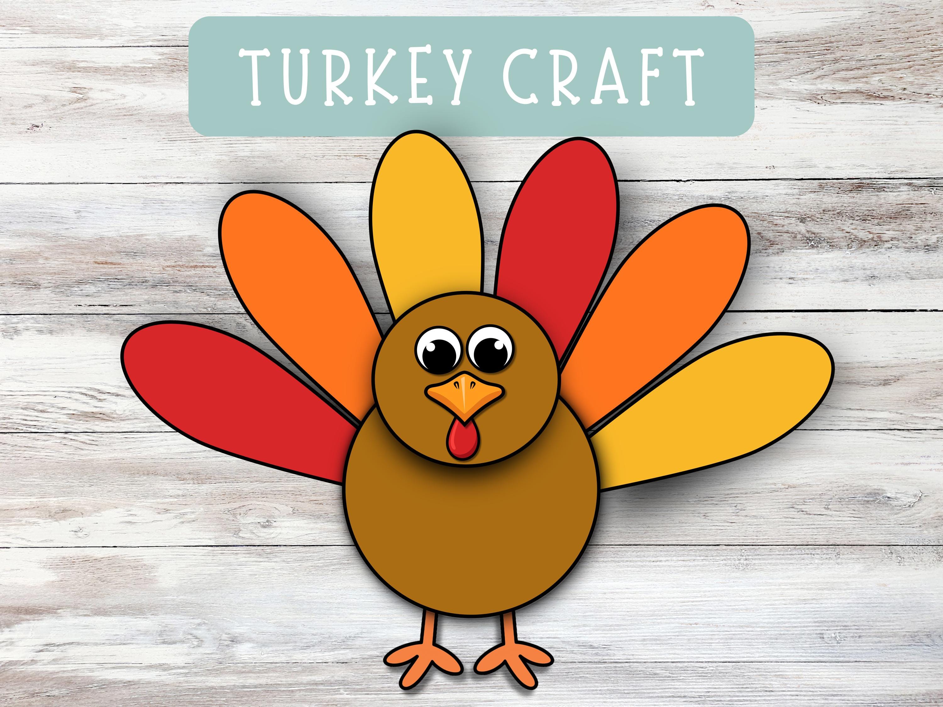 Turkey Craft Printable, Kids Thanksgiving Activity, DIY Turkey Coloring ...