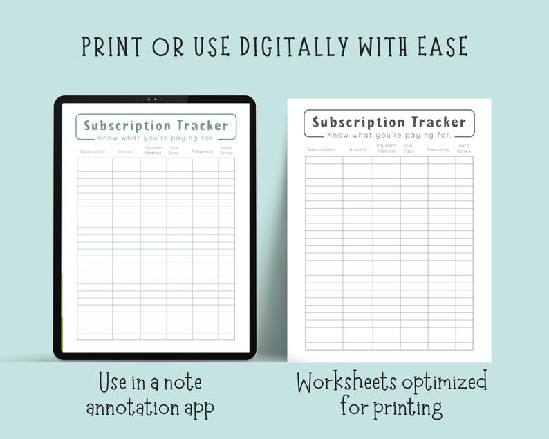 Subscription Tracker Printable, Renewal Log Budget Planner Insert A4 A5 ...