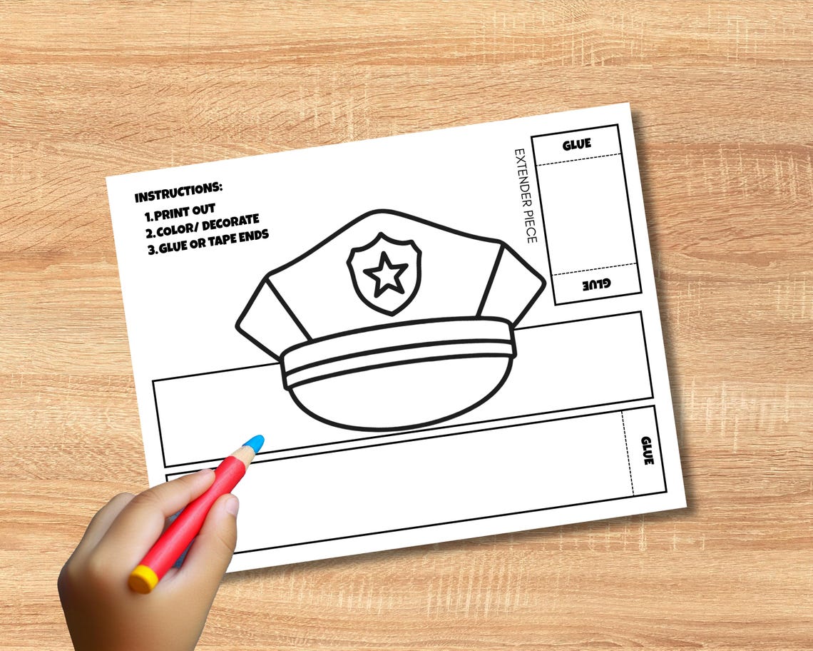 Kids Police Hat Printable Craft | Baby Police Officer Hat Coloring Page ...