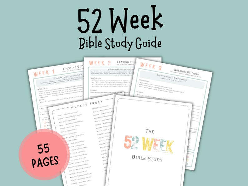 52 Week Bible Study Guide & Journal, Printable Bible Study Template ...