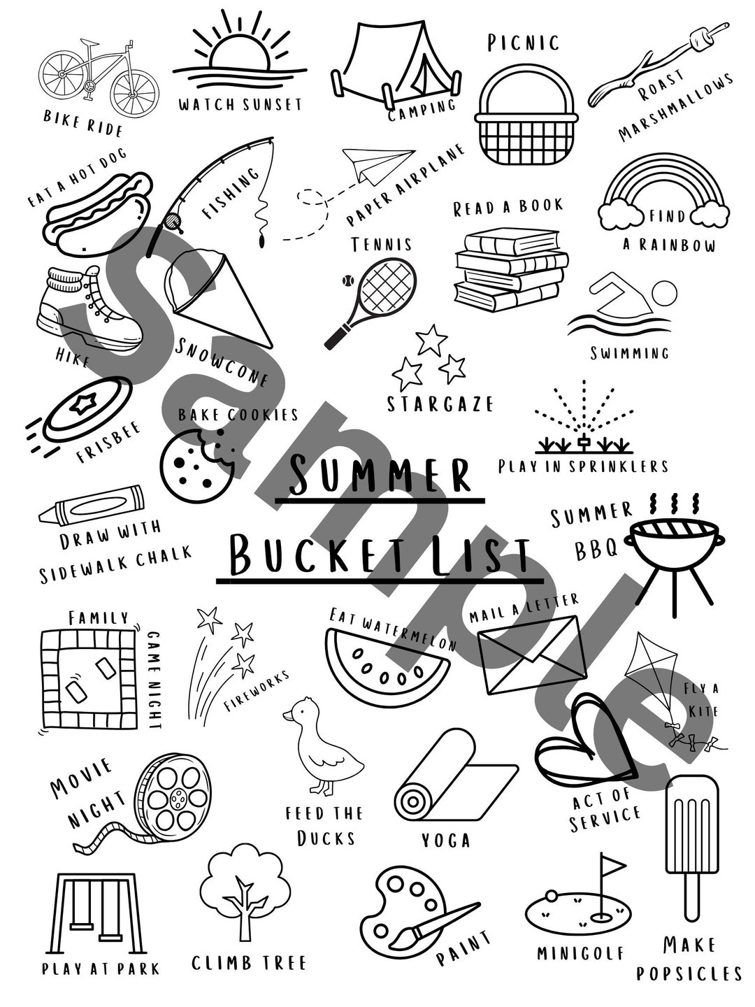 Summer Bucket List Coloring Page Summer Bucket List Pinterest Sketch ...
