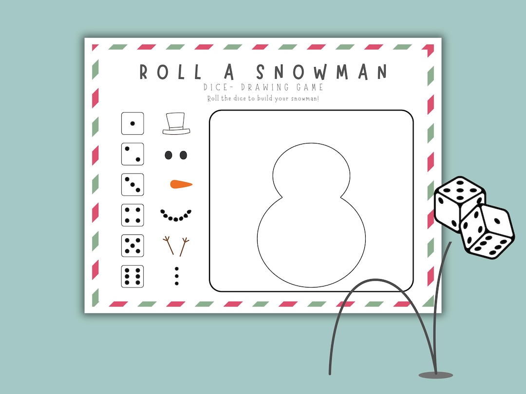 Roll a Snowman Game Printable, Christmas Dice Drawing Game for Kids ...