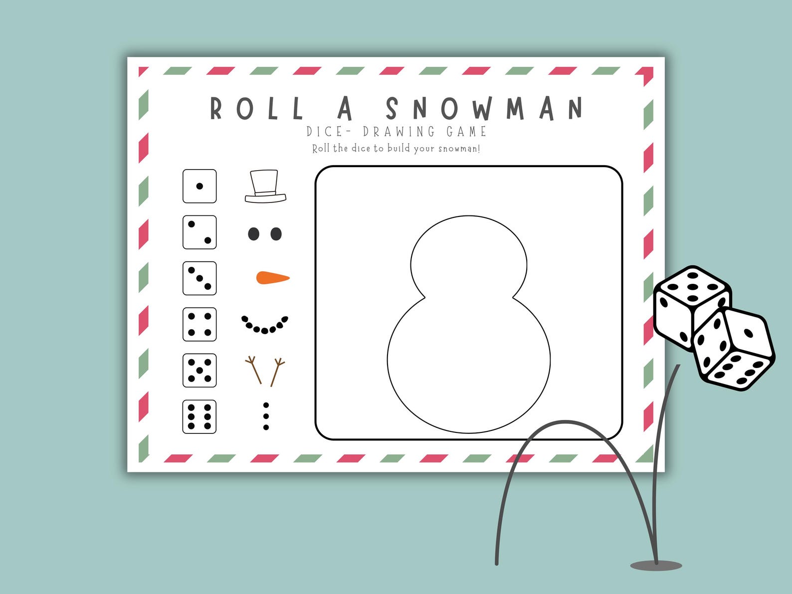 Roll a Snowman Game Printable, Christmas Dice Drawing Game for Kids ...