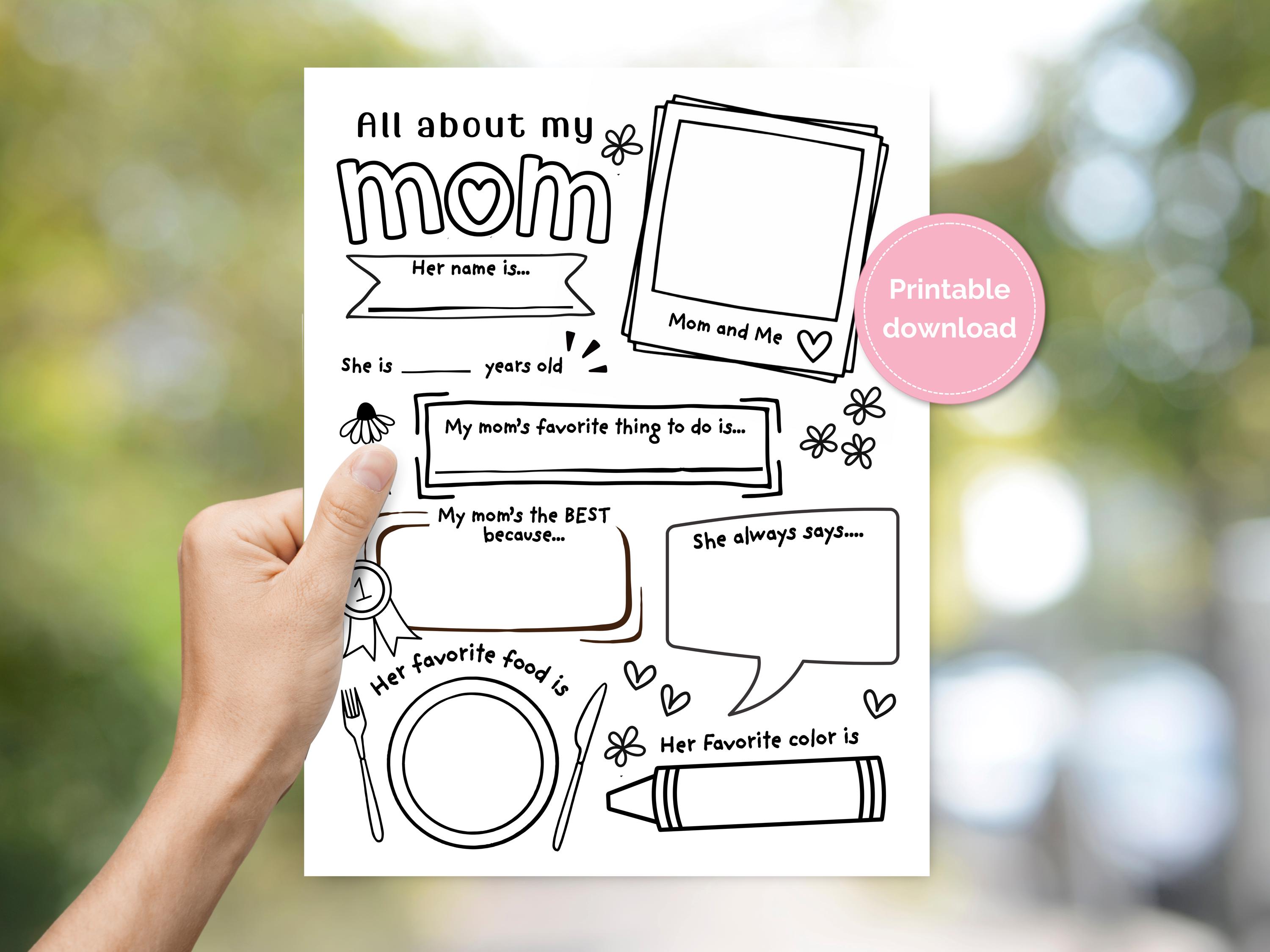 All About My Mom Printable Mothers Day Questionnaire Gift, DIY Mothers ...