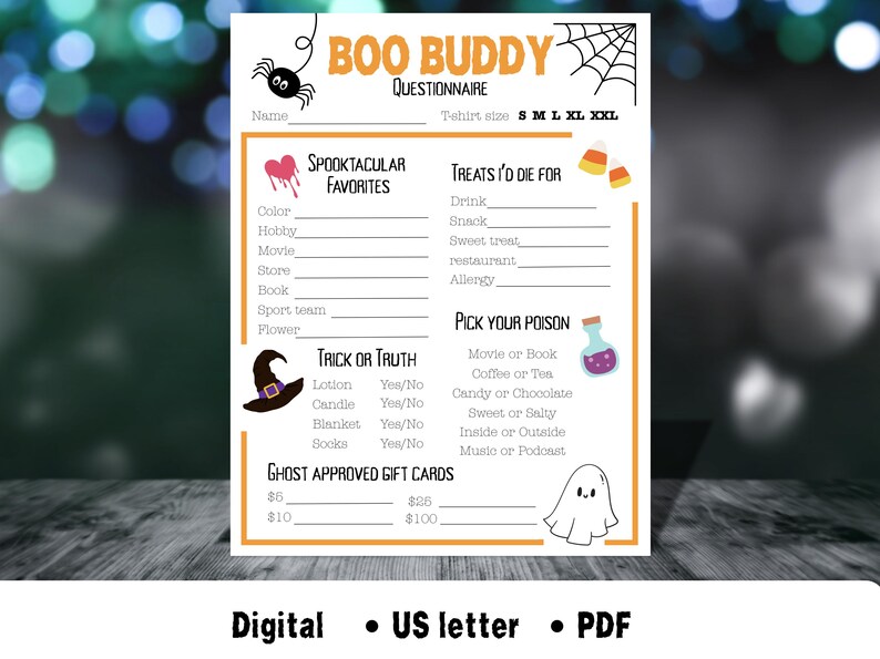 Boo Buddy Questionnaire – Halloween Favorite Things List – Boo Basket ...