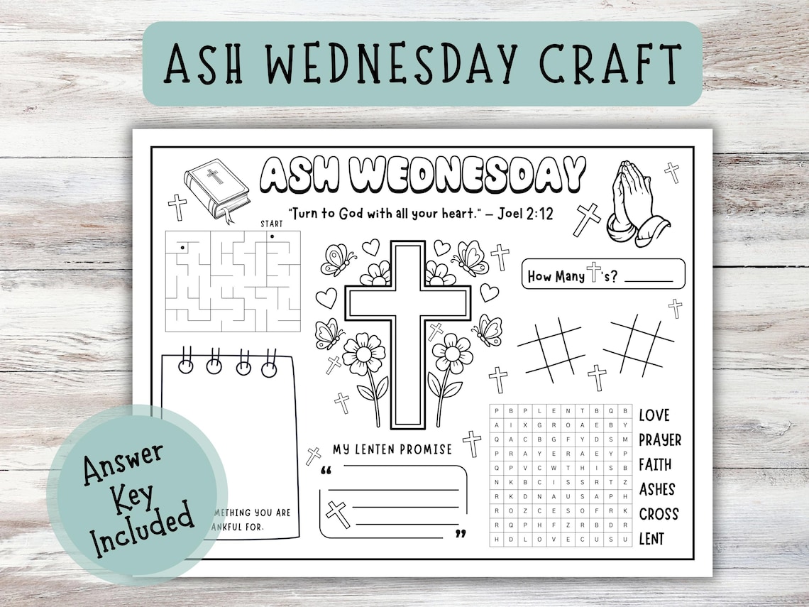 Ash Wednesday Craft, Lent Activity Placemat Printable for Kids ...