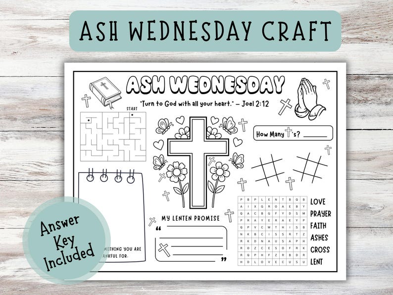 Ash Wednesday Craft, Lent Activity Placemat Printable for Kids ...