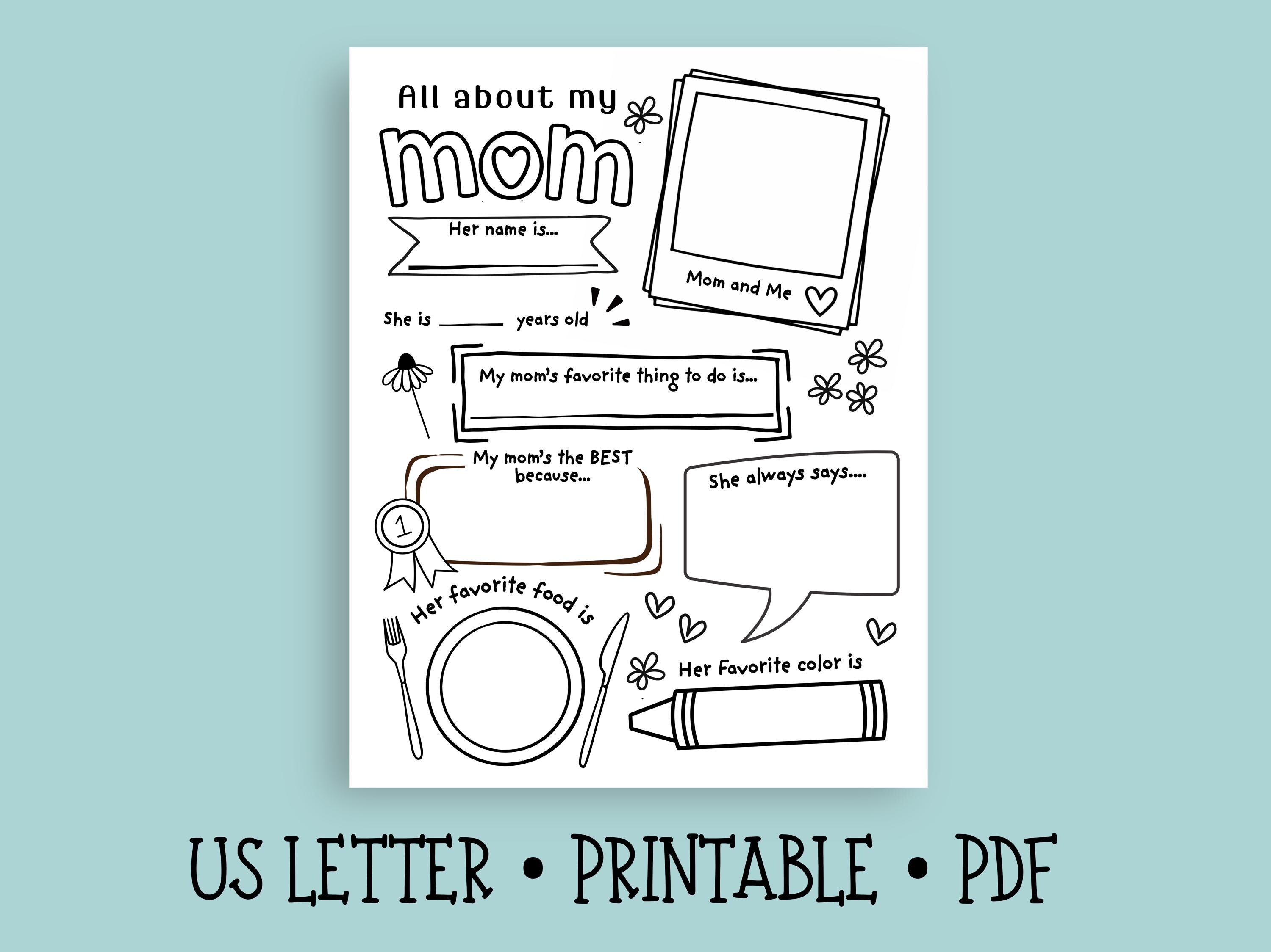 All About My Mom Printable Mothers Day Questionnaire Gift, DIY Mothers ...