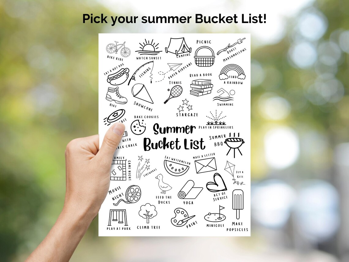 Summer Bucket List Coloring Page, Family Activity Chart, Kids Summer ...