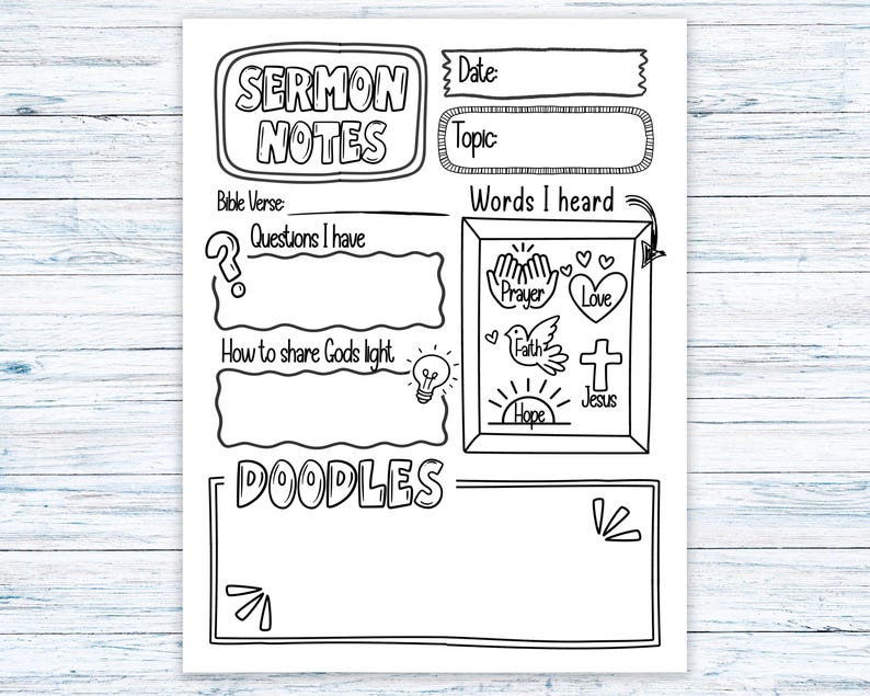 Sermon Notes Worksheet Printable for Kids - Bible Study Note Taking ...