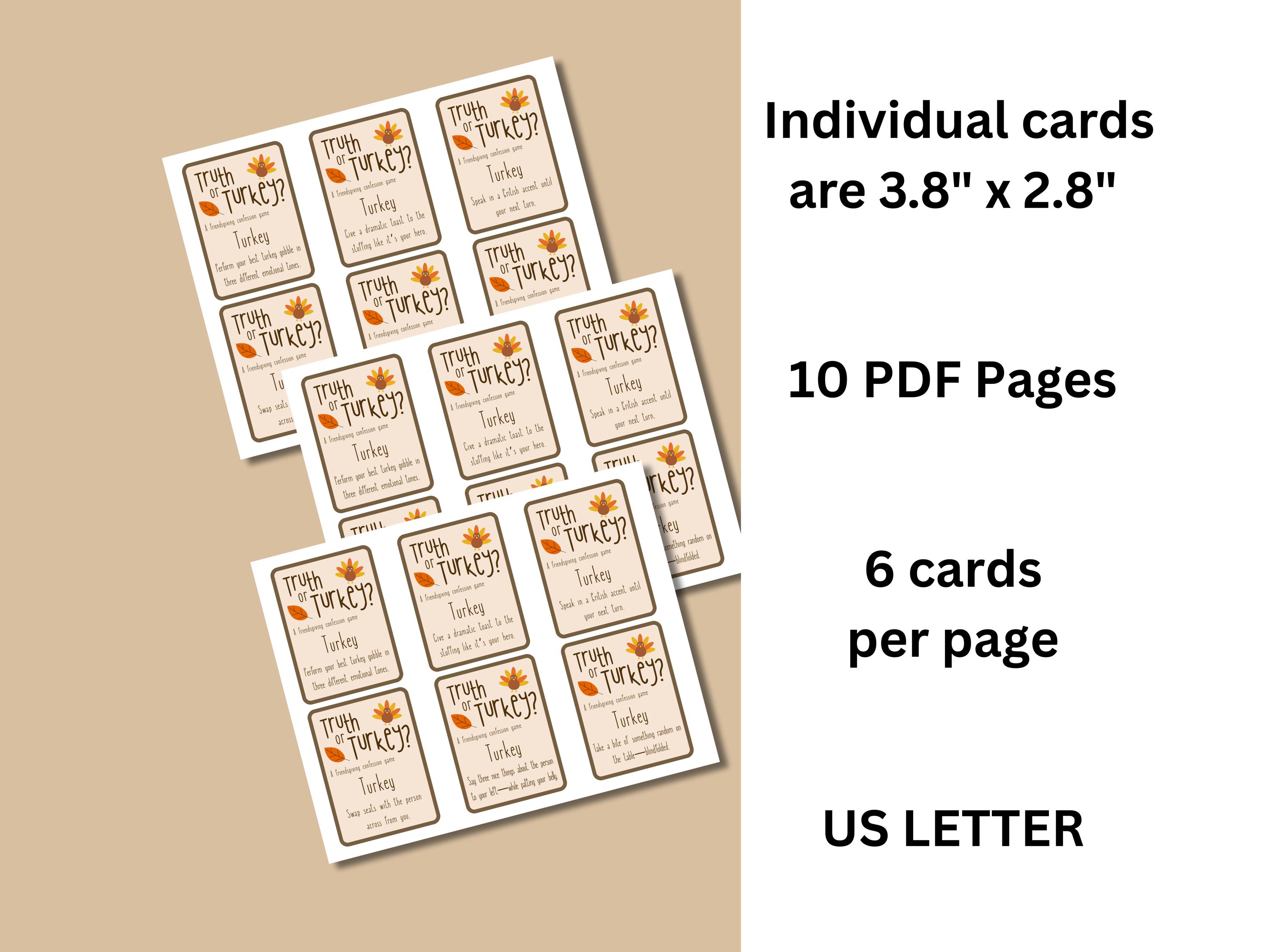 Friendsgiving Truth or Turkey Game: Funny Party Cards, Printable PDF - Etsy