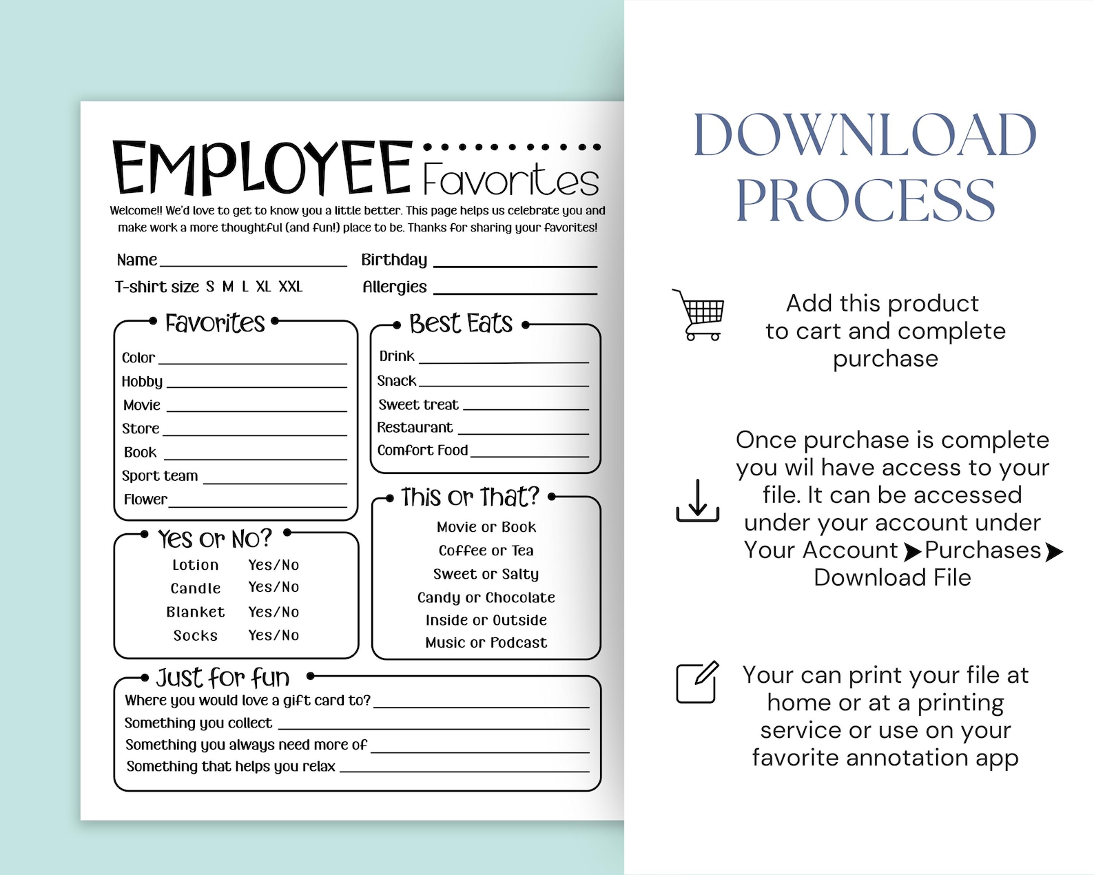 Employee Favorite Things Survey, Get to Know Your Staff Questionnaire ...
