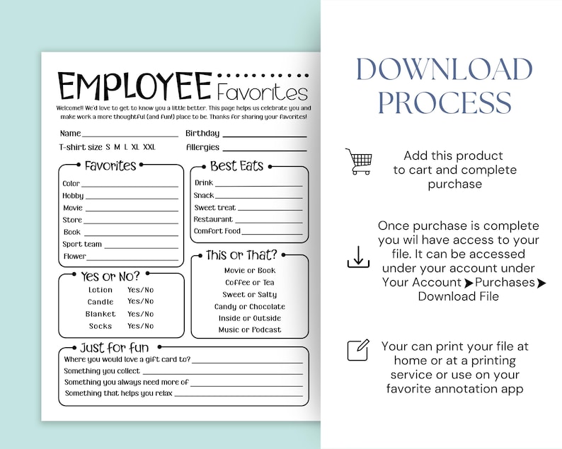 Employee Favorite Things Survey, Get to Know Your Staff Questionnaire ...