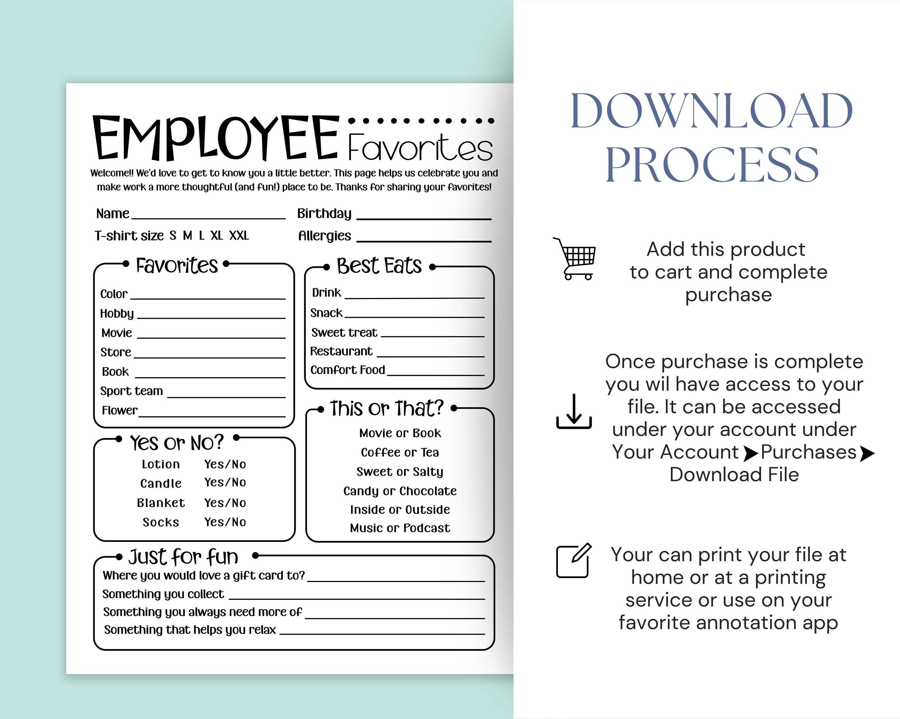 Employee Favorite Things Survey, Get to Know Your Staff Questionnaire ...