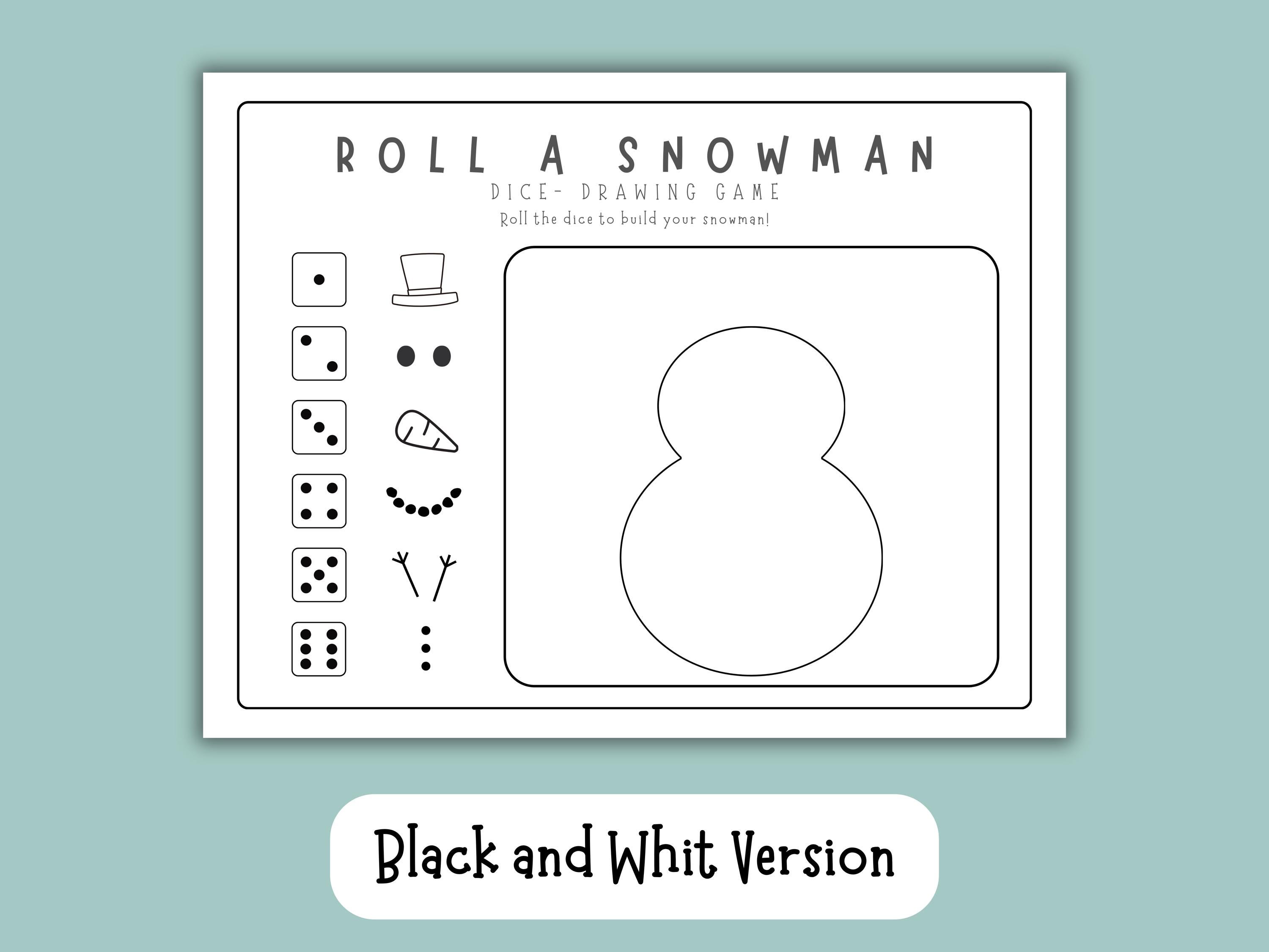 Roll a Snowman Game Printable, Christmas Dice Drawing Game for Kids ...