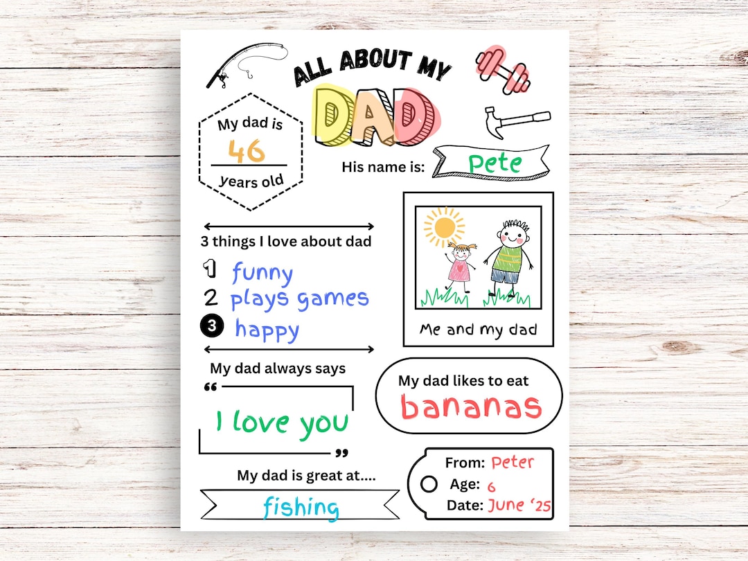 All About Dad Printable Fathers Day Questionnaire Dad Gift From Kids ...