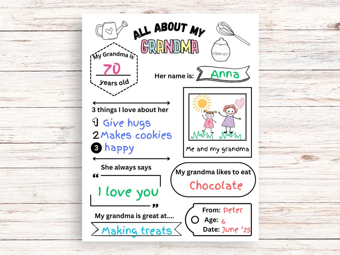 All About Grandma Printable Grandparents Day Questionnaire Gift, DIY ...