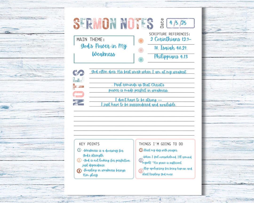 Sermon Notes Worksheet Printable - Bible Study Note Taking Template ...