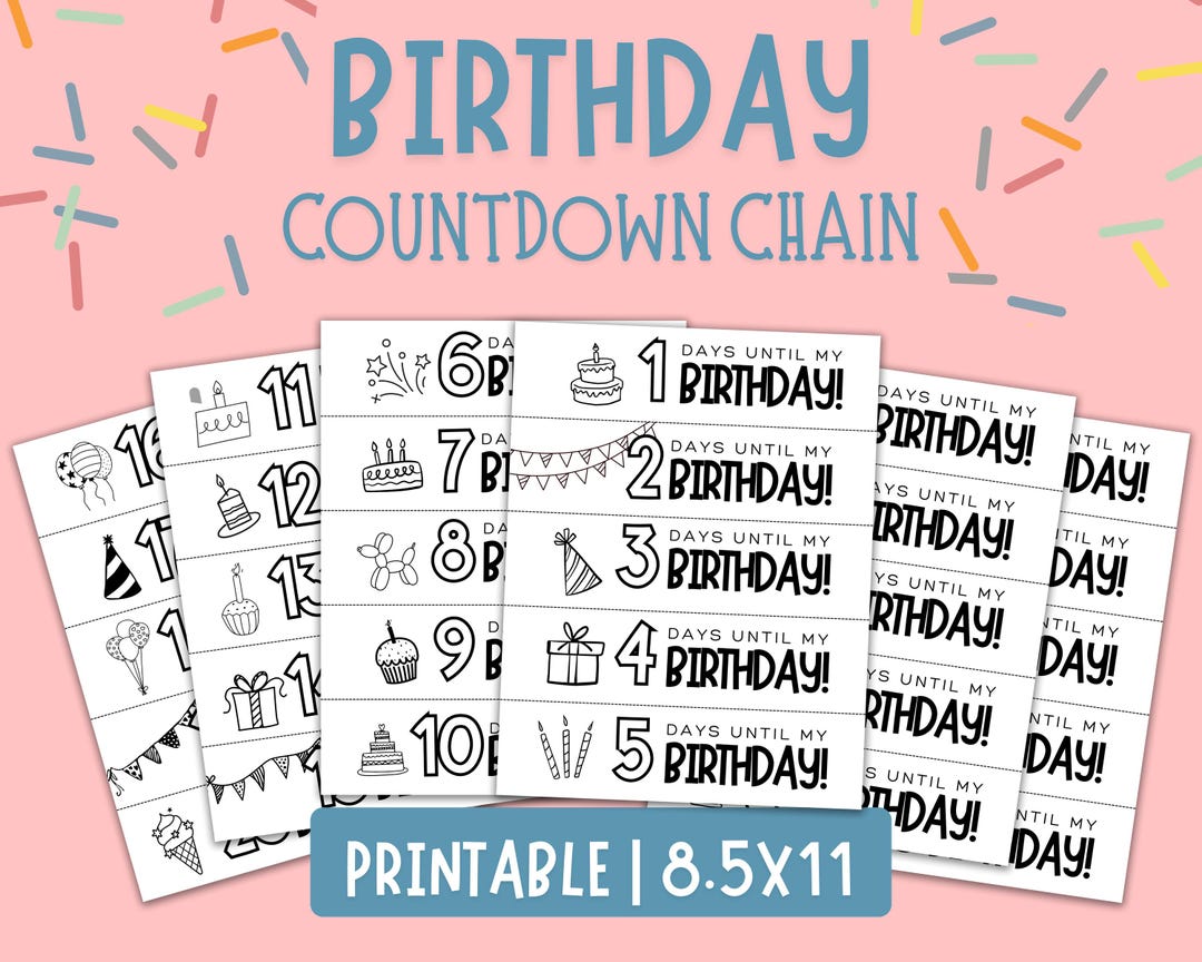 Birthday Countdown Calendar Printable, Birthday Countdown Chain for ...