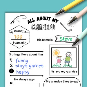 All About Grandpa Printable Fathers Day Questionnaire Gift, DIY Fathers ...