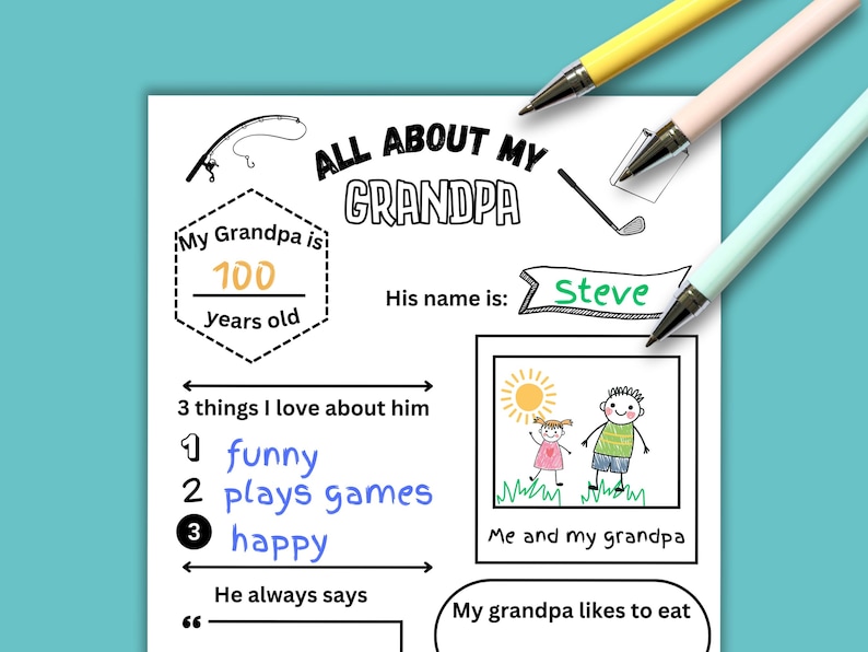 All About Grandpa Printable Fathers Day Questionnaire Gift, DIY Fathers ...
