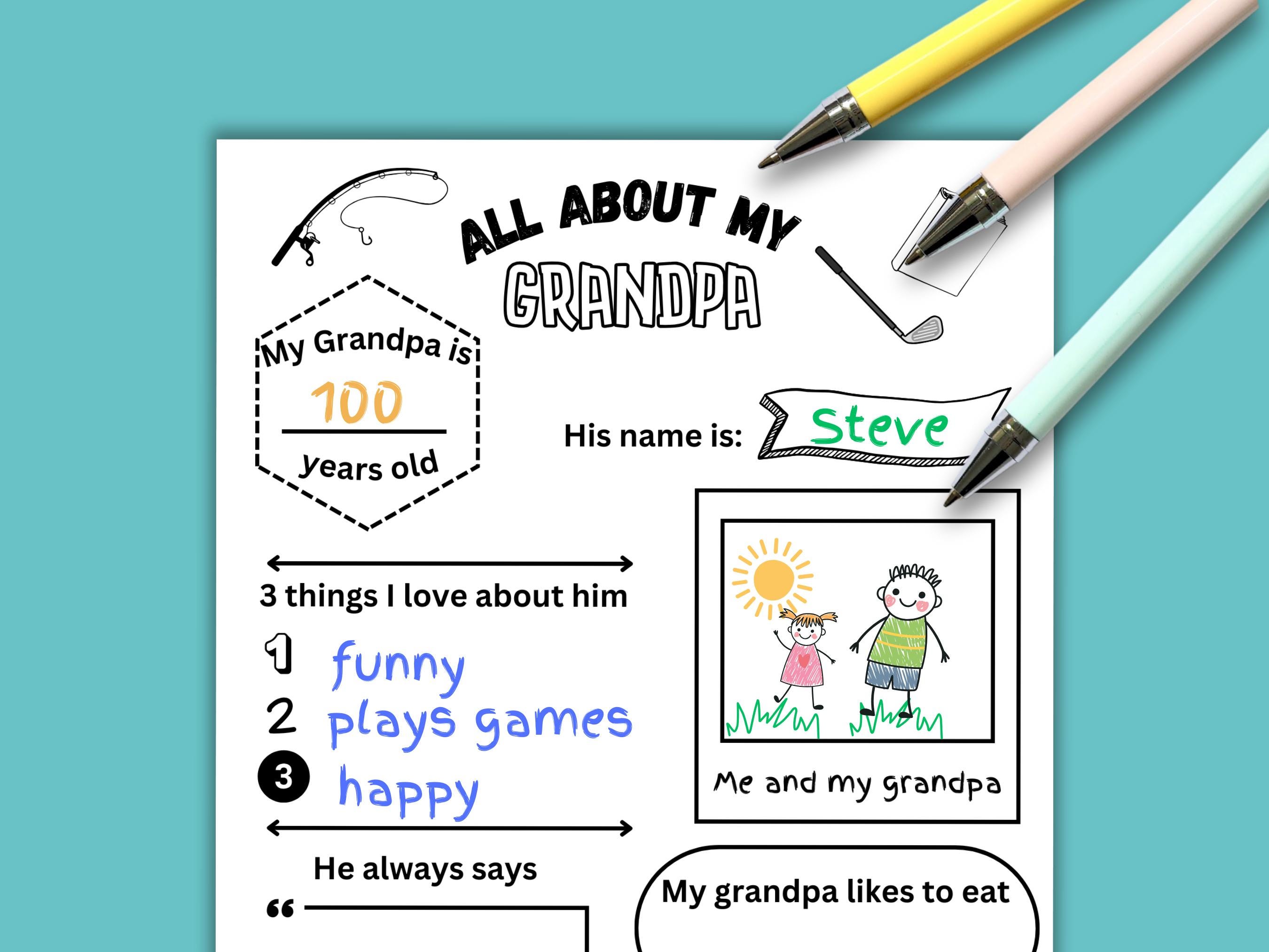 All About Grandpa Printable Fathers Day Questionnaire Gift, DIY Fathers ...