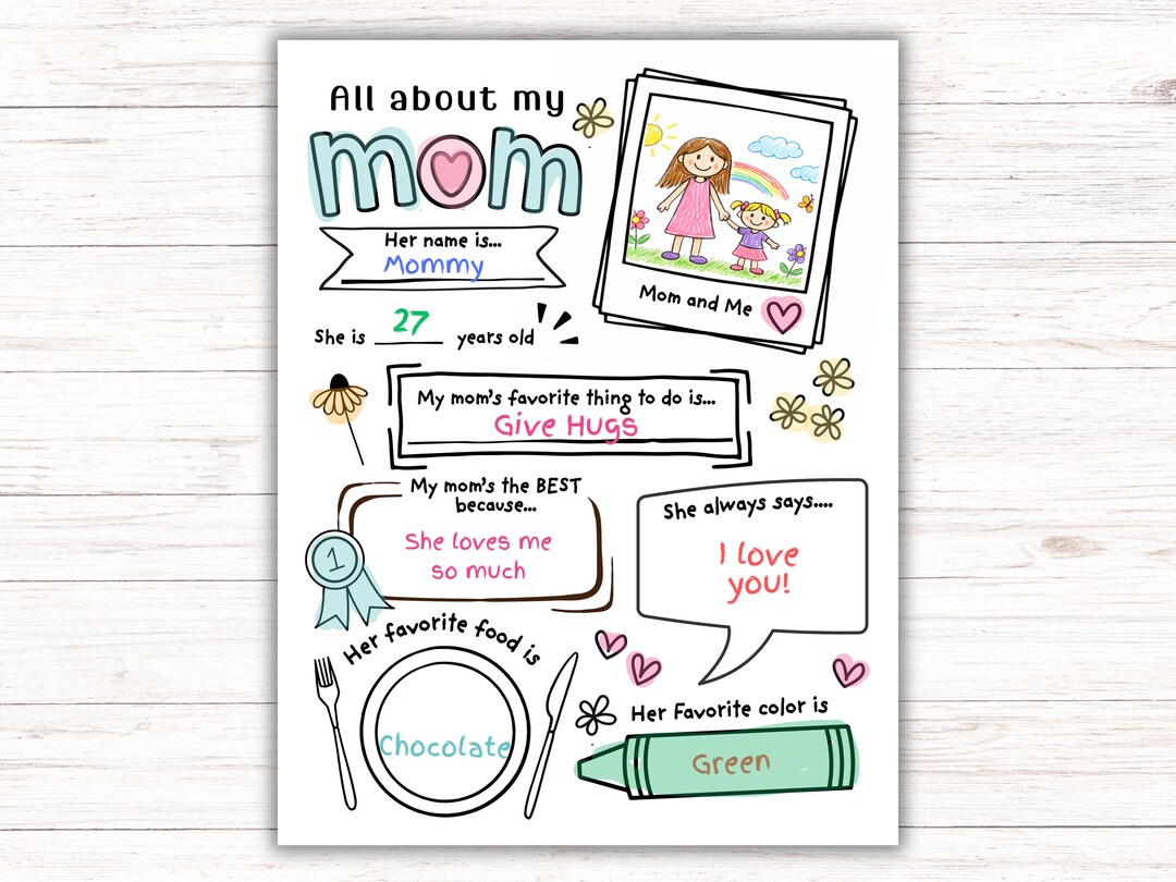 All About My Mom Printable Mothers Day Questionnaire Gift, DIY Mothers ...
