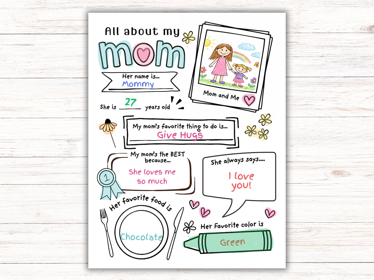 All About My Mom Printable Mothers Day Questionnaire Gift, DIY Mothers ...