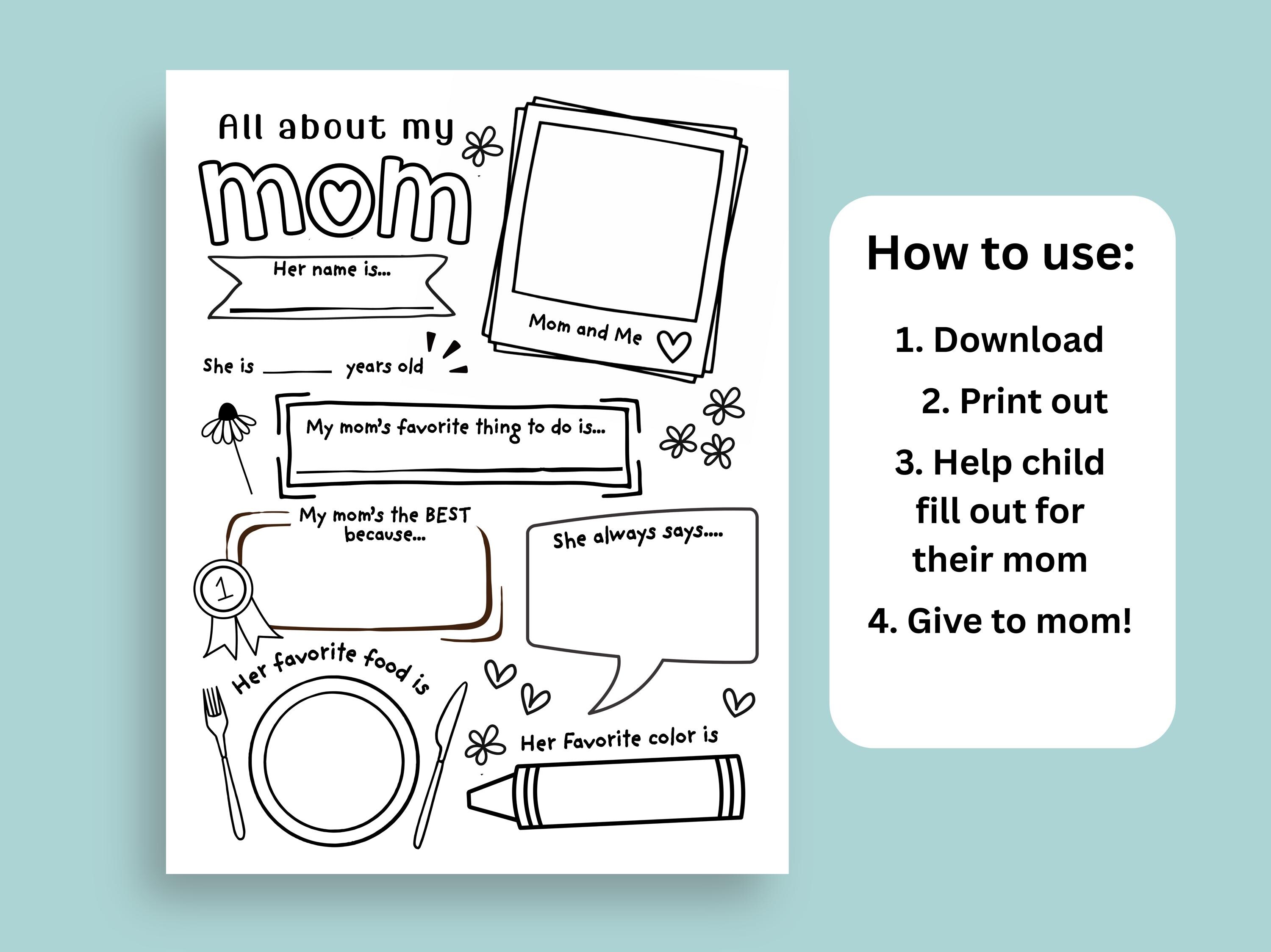 All About My Mom Printable Mothers Day Questionnaire Gift, DIY Mothers ...