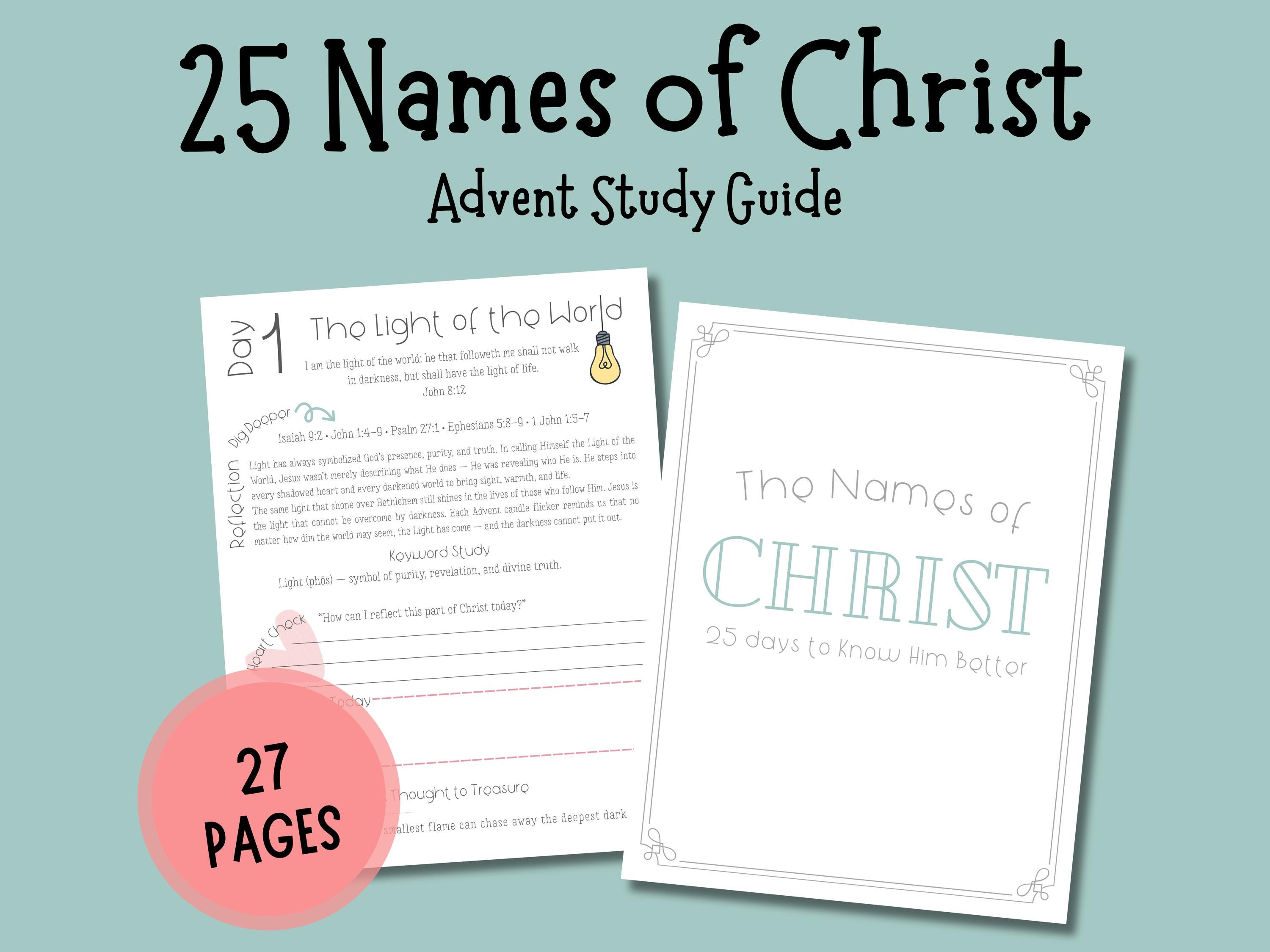 Bible Verse Advent Calendar Printable for Teens and Adults, 25 Names of ...