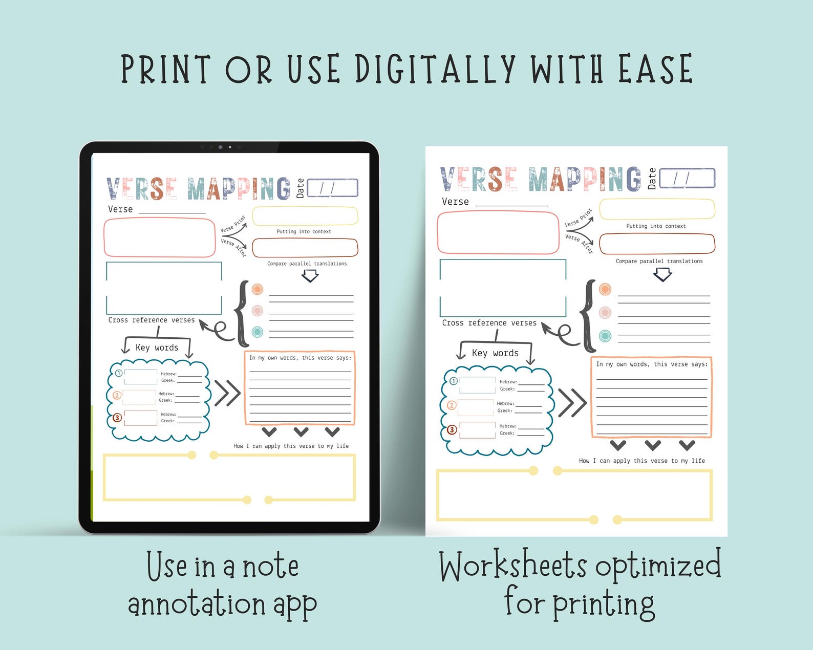 Bible Verse Mapping Printable, Bible Study Guide and Template for Daily ...