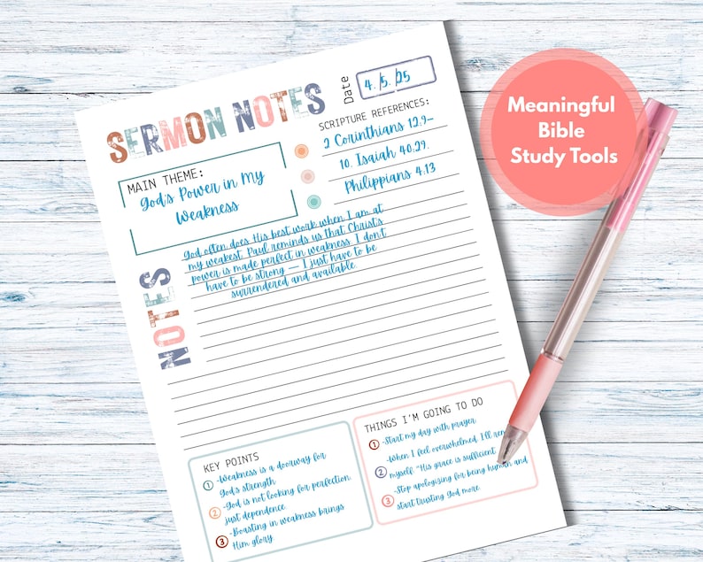 Sermon Notes Worksheet Printable - Bible Study Note Taking Template ...